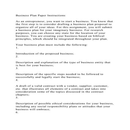 Business Plan Paper InstructionsAs an entrepreneur, you want to .docx