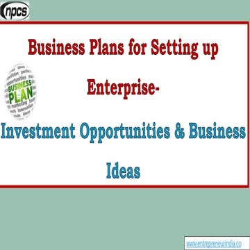 Business Plans for Setting up Enterprise-Investment Opportunities ...