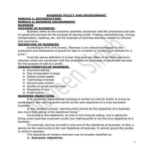 Business policy and environment notes | DOCX