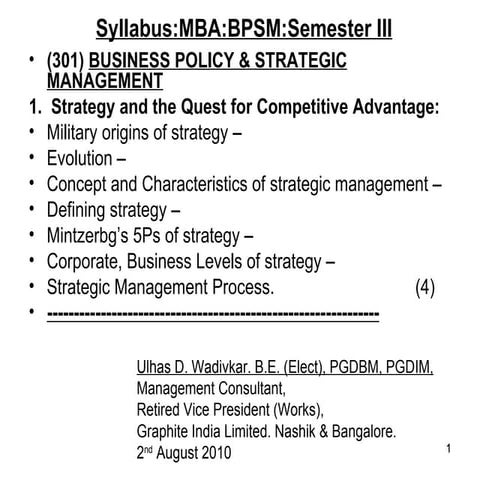 Business policy & Strategic Management for MBA | PPT