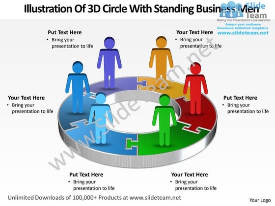 Business power point templates team of people standing on pie chart ...