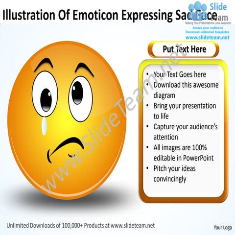 Business power point templates illustration of emoticon expressing sad ...