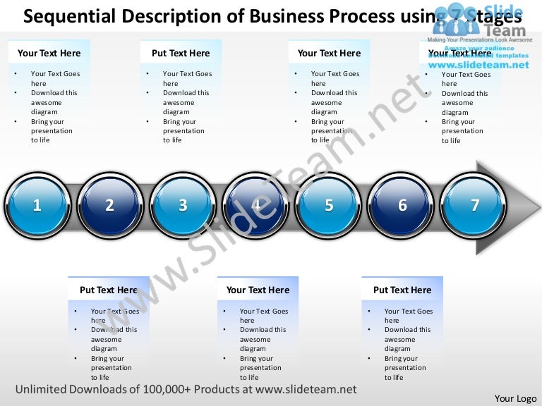 Business power point templates sequential description of process usin…
