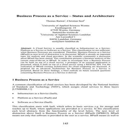 Business process as a service – status and architecture | PDF