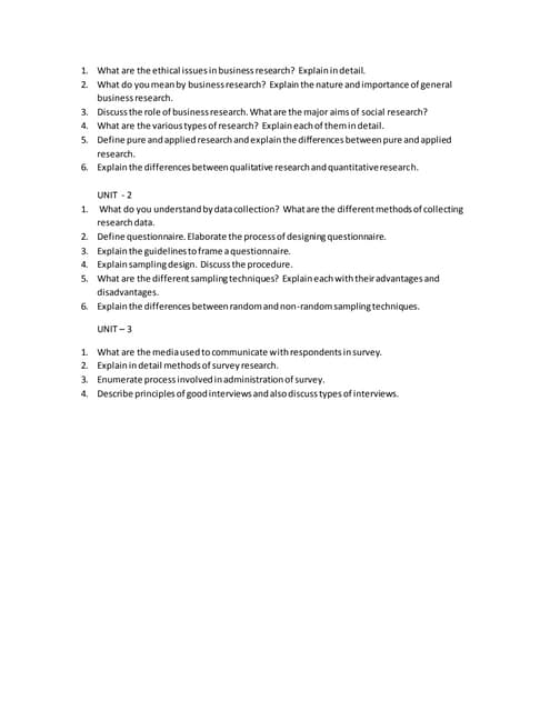 Business research methods - Question Bank | PDF