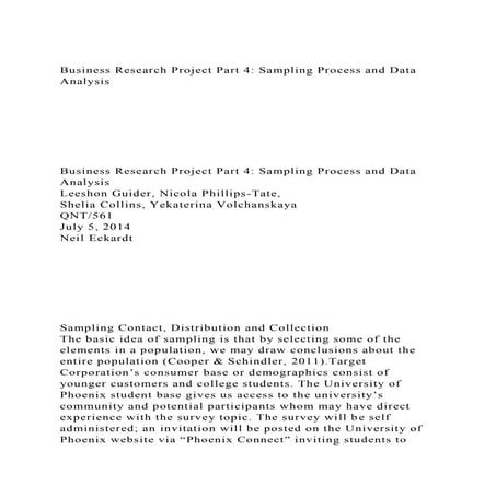 Business Research Project Part 4 Sampling Process and Data Analys.docx