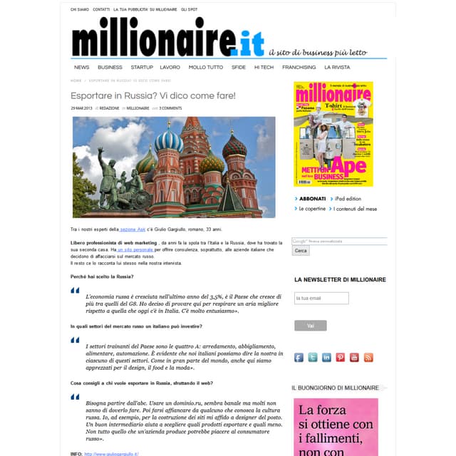 Millionaire Intervista Giulio Gargiullo: Business in Russia e Trovare ...