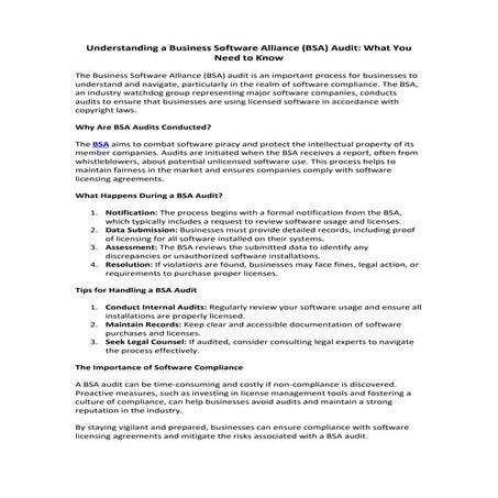 Understanding the Business Software Alliance Audit: Why Compliance ...