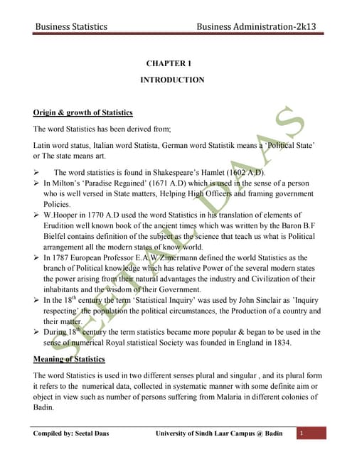 Introduction To Business Statistics Pptx