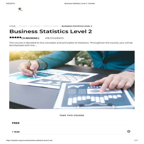 Business Statistics Level 2 - Edukite | PDF