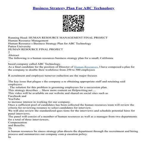 Business Strategy Plan For ABC Technology | PDF