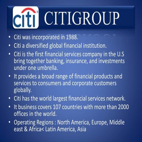 Study On CITI Group Business Strategy | PPTX