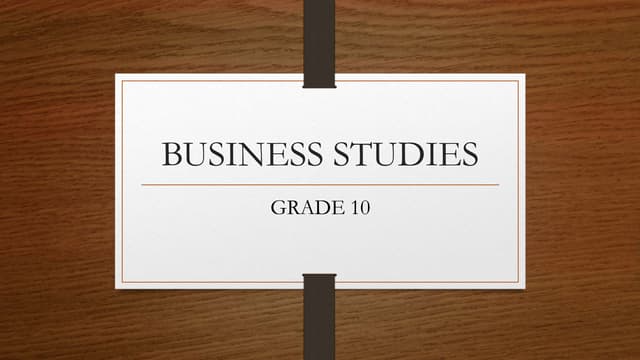 Business Studies. grade 8 | PPTX