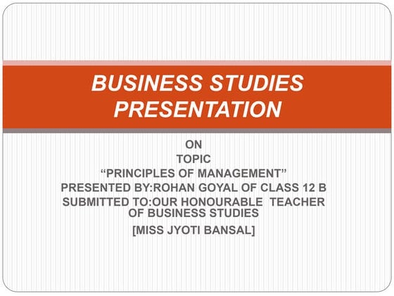 Principles of Management Project CLASS XII | DOCX
