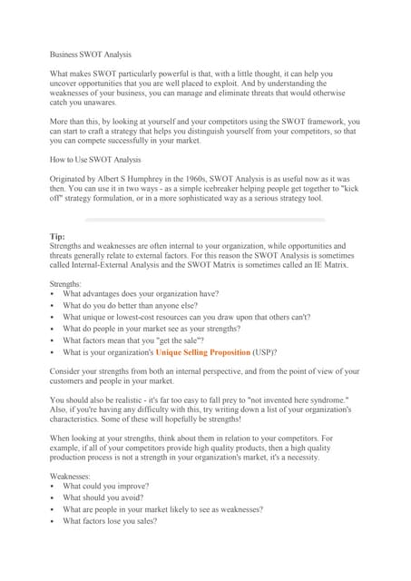 SWAT analysis - strengths, weaknesses, opportunities, and threats | PPT