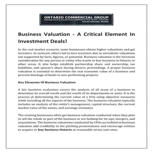 Business Valuation - A Critical Element In Investment Deals.pdf