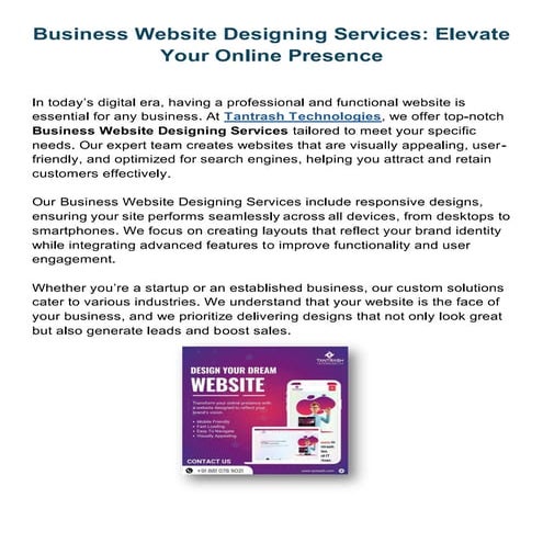 Business Website Designing Services: Elevate Your Online Presence | PDF