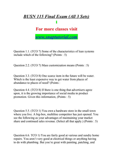 Busn 115 final exam set 1 | PDF