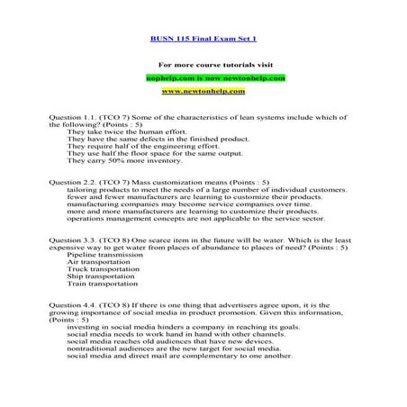 Busn 115 final exam set 1 | PDF