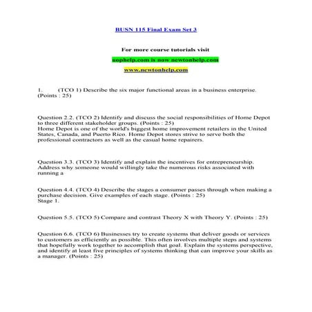 BUSN 115 Final Exam Set 3 | PDF