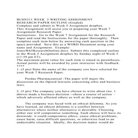 BUSN311 WEEK 5 WRITING ASSIGNMENTRESEARCH PAPER OUTLINE (Graded.docx