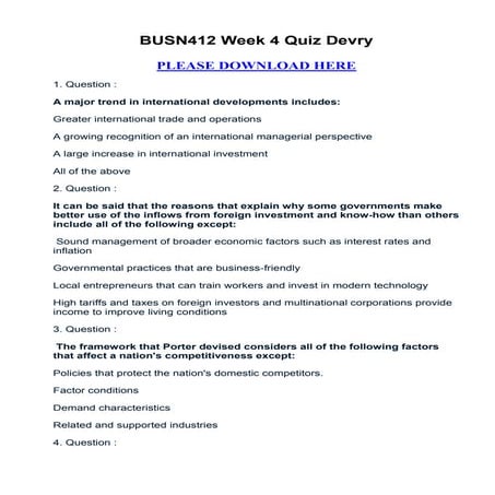 Busn412 week 4 quiz devry | DOCX