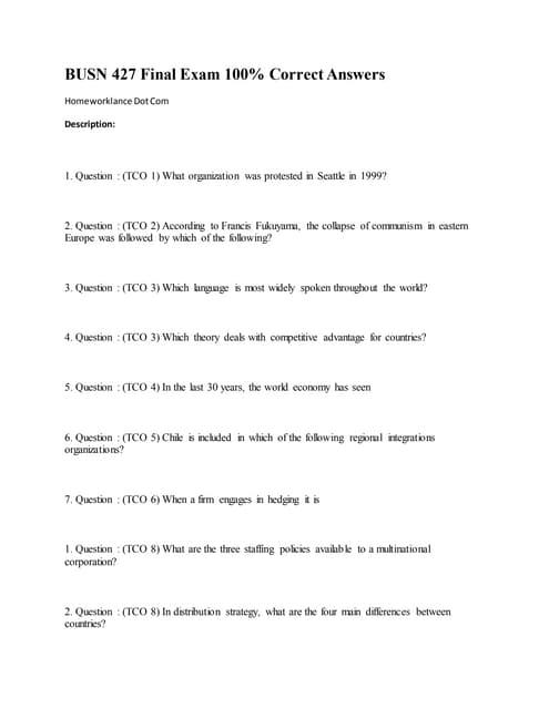 Busn 427 final exam 100% correct answers | PDF Busn 427 final exam 100% correct answers | PDF