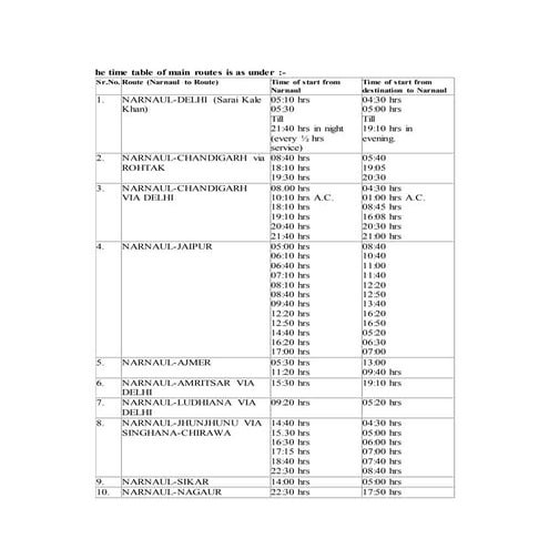 Bus time table | DOCX