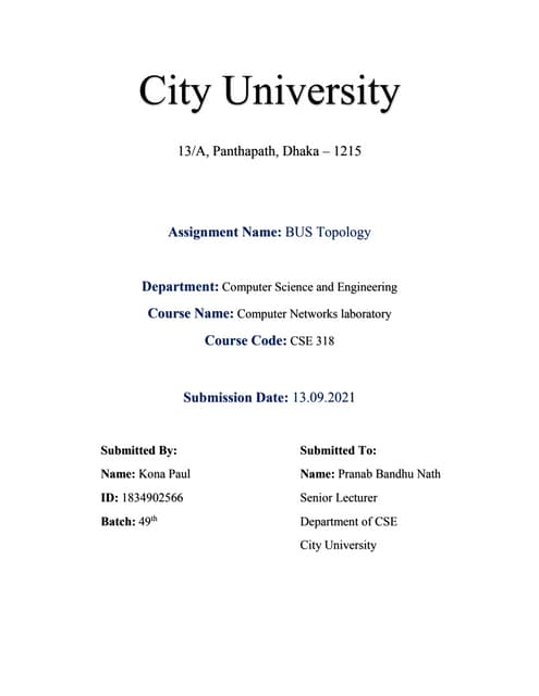Bus Topology Design with Cisco Packet Tracer | PDF | Computer ...