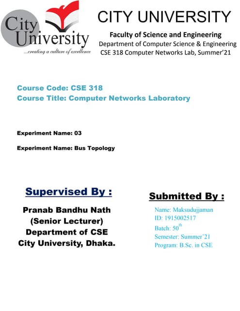Bus Topology Design in Cisco Packet Tracer | DOCX