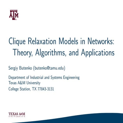 Clique Relaxation Models in Networks: Theory, Algorithms, and ...