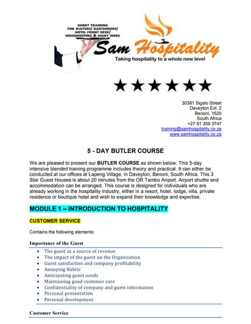 Sam Hospitality Training | SlideShare