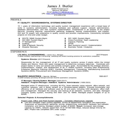 James Butler - Resume 2018 | DOCX