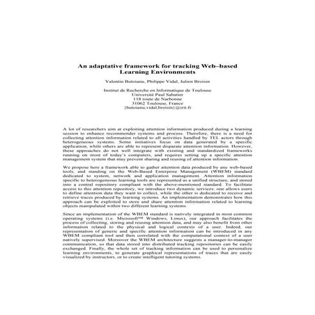 An adaptative framework for tracking Web–based Learning Environments | PDF