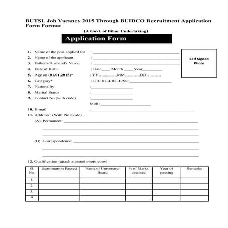 BUTSL Job Vacancy 2015 Through BUIDCO Recruitment Application Form ...