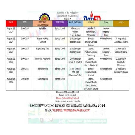 Palatuntunan Sa Pagdiriwang ng Buwan Ng Wika 2024 | PPT