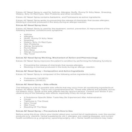 Duonase Nasal Spray (Generic Azelastine Hydrochloride and Fluticasone ...