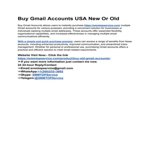 Buy Old Gmail Accounts - Old Or New, 100% PVA Verified Accounts | PDF