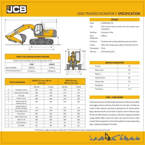Buy JCB JS205LC Tracked Excavator in India - JCB Heavy Machinery | PDF