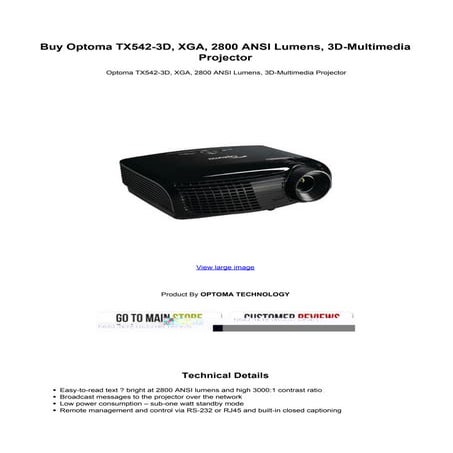Buy optoma tx542 3 d xga 2800 ansi lumens 3d-multimedia projector | PDF ...