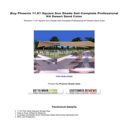 Buy phoenix 11.5 square sun shade sail complete professional kit desert ...