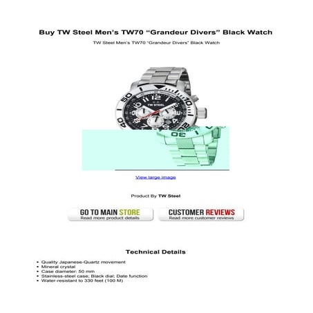 Buy tw steel mens tw70 grandeur divers black watch | PDF | Men\'s ...