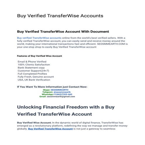 Secure Your Transactions with Buy Verified TransferWise Accounts | PDF