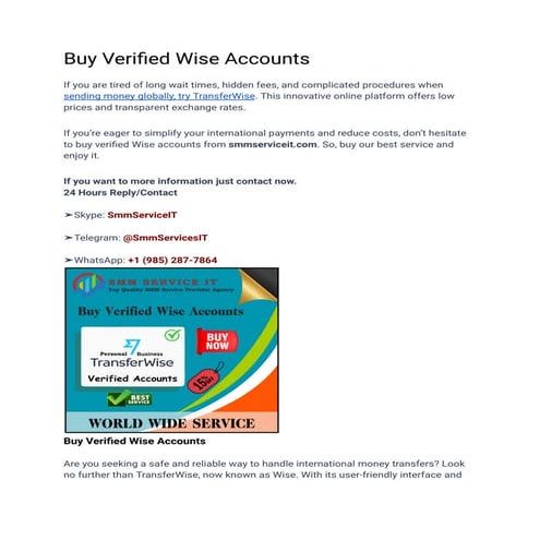 Buy Verified Wise Accounts - Personal & Business Wise Available | PDF