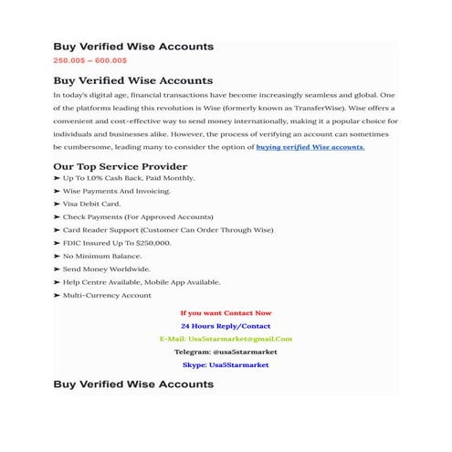 Buy Verified Wise AccountsUSA US UK CA USA | PDF