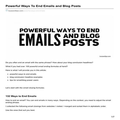 Powerful Ways To End Emails and Blog Posts | PDF