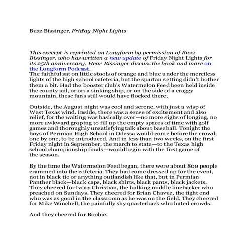 Buzz bissinger friday night lights | DOCX
