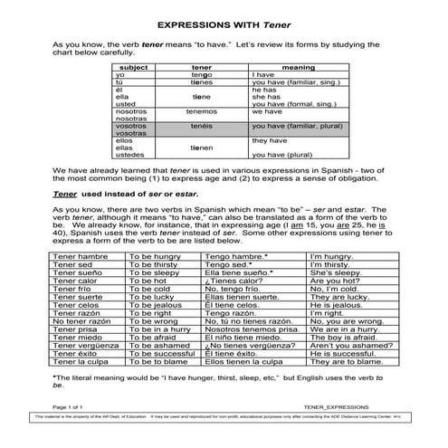 tener expressions | PDF
