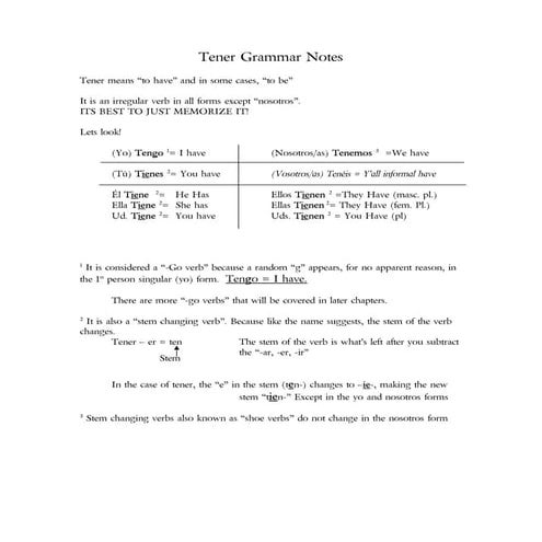 tener and tener que - notes | DOC