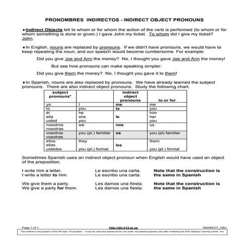 indirect object pronoun notes | PDF